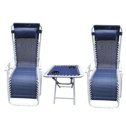 SupaGarden 3 Piece Zero Gravity Reclining Chair and Table Set Blue ...